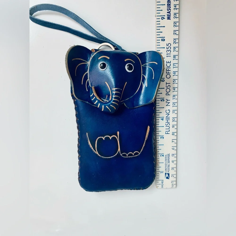 Handmade | Bags | Handmade Blue Leather Elephant Crossbody Bag Cute ...